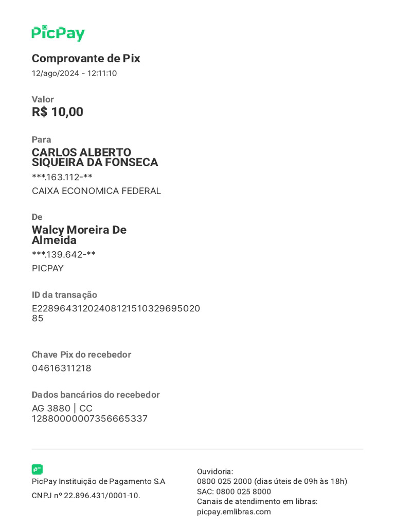 Comprovante de Pix para Carlos Fonseca | PDF