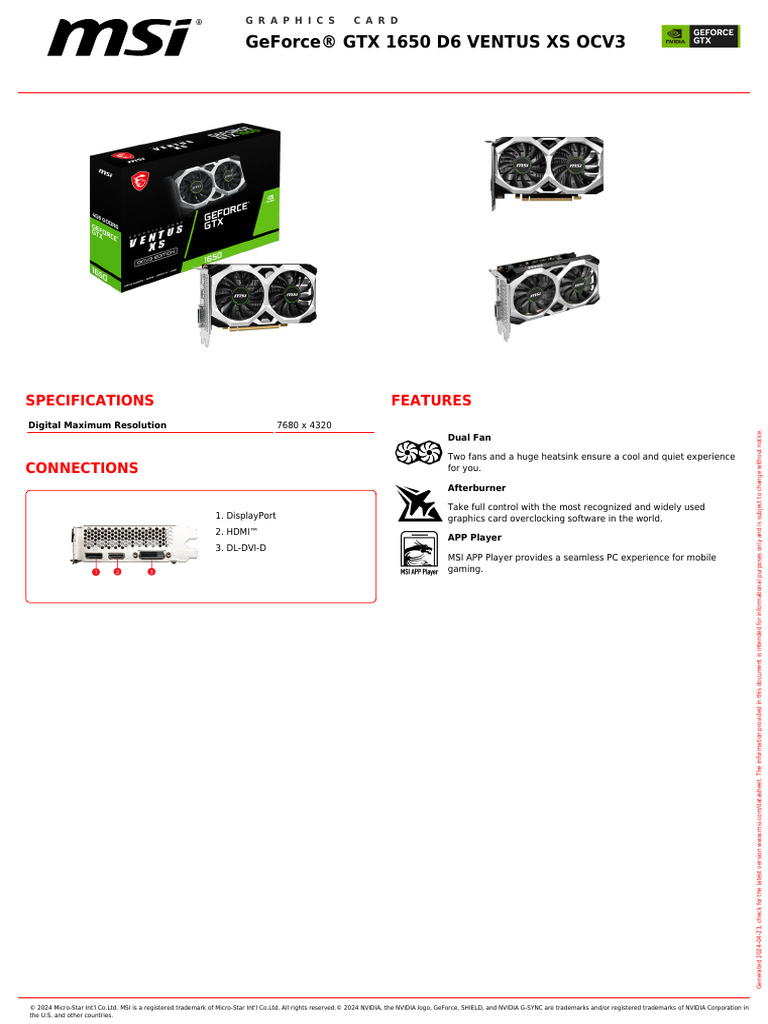 GeForce GTX 1650 D6 VENTUS XS OCV3 | PDF | Computer Hardware | Ibm Pc ...