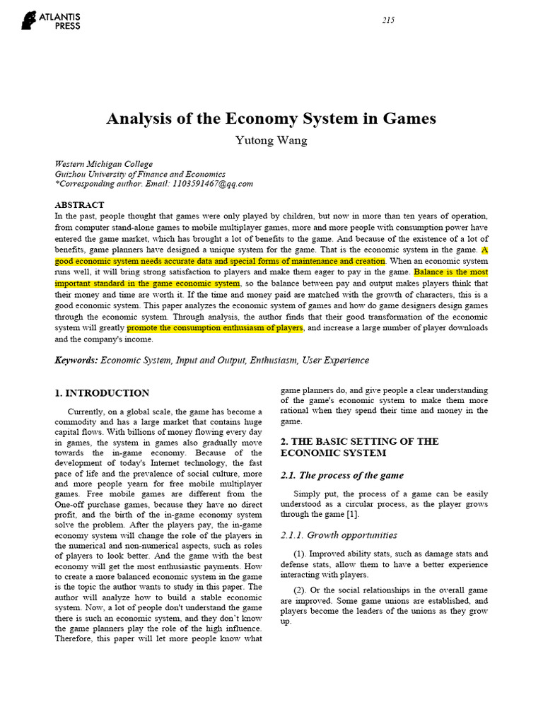 Analysis of The Economy System in Games | PDF | Prices | Output (Economics)