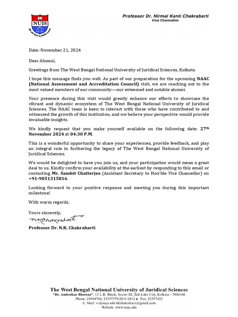 Letter To Alumni - Requesting For Interaction With Naac Peer Team ...