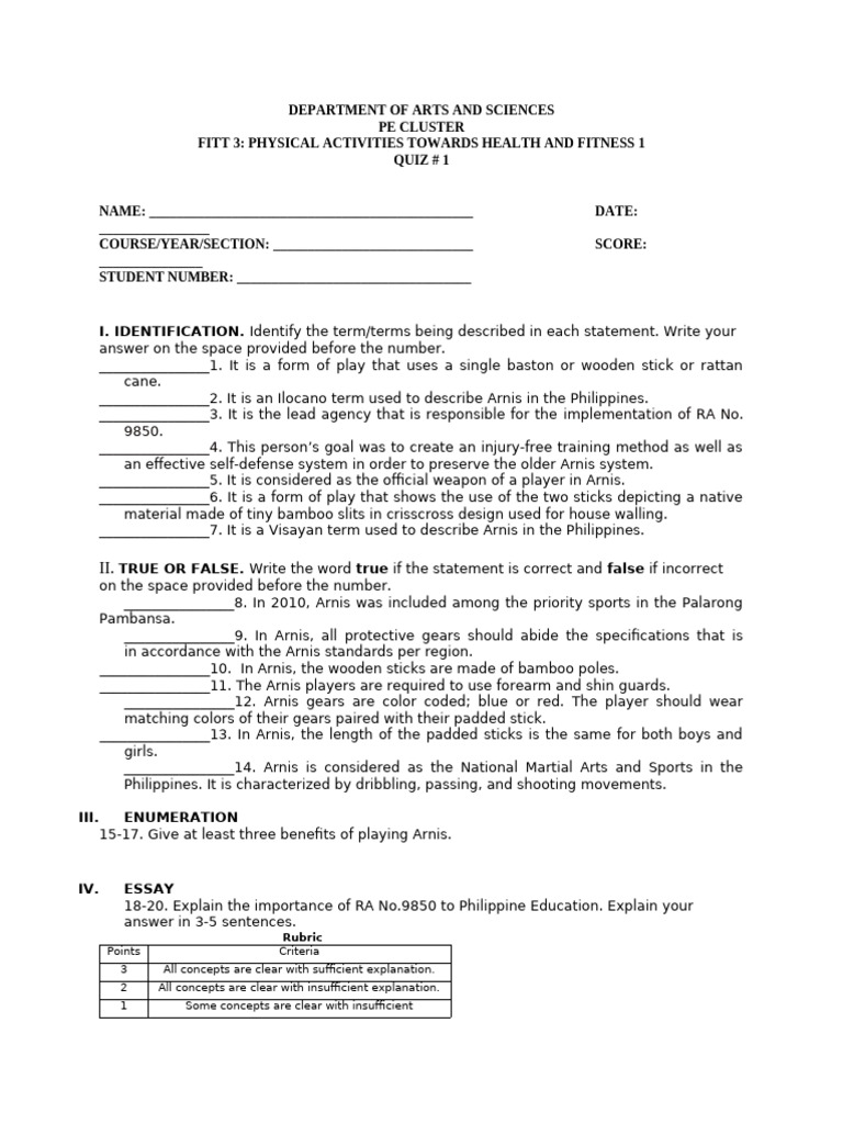 Arnis Quiz: Terms and Techniques | PDF