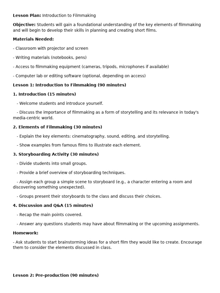 Film making | PDF | Filmmaking | Lesson Plan