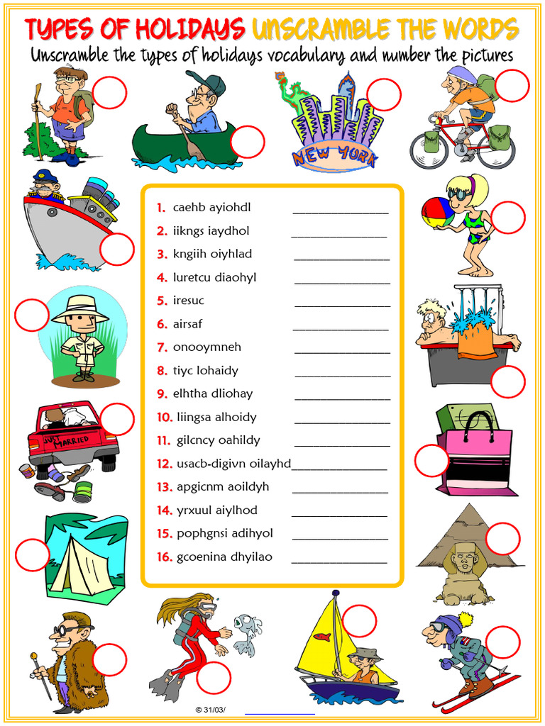 Types of Holidays Vocabulary Esl Unscramble The Words Worksheet For ...