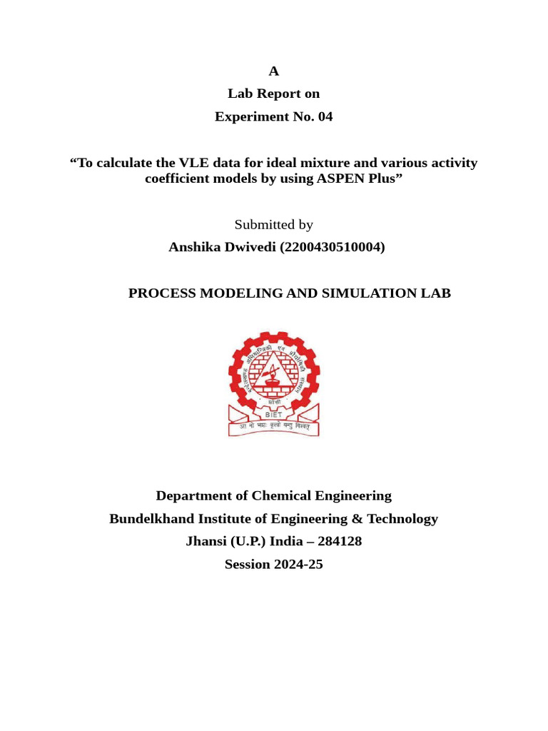 VLE Data Analysis in ASPEN Plus | PDF | Teaching Methods & Materials
