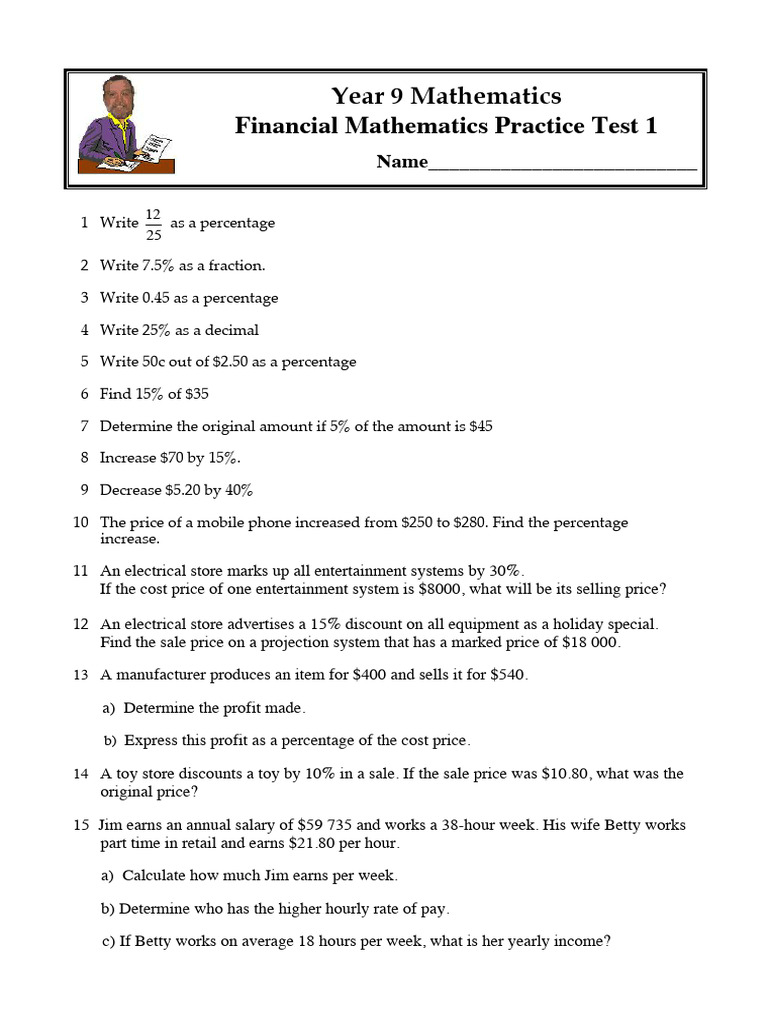 Year 9 Financial Math Practice Test | PDF | Percentage | Mathematics