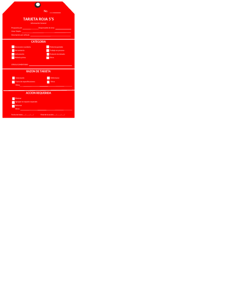 Tarjeta Roja para Imprimir 5'S | PDF