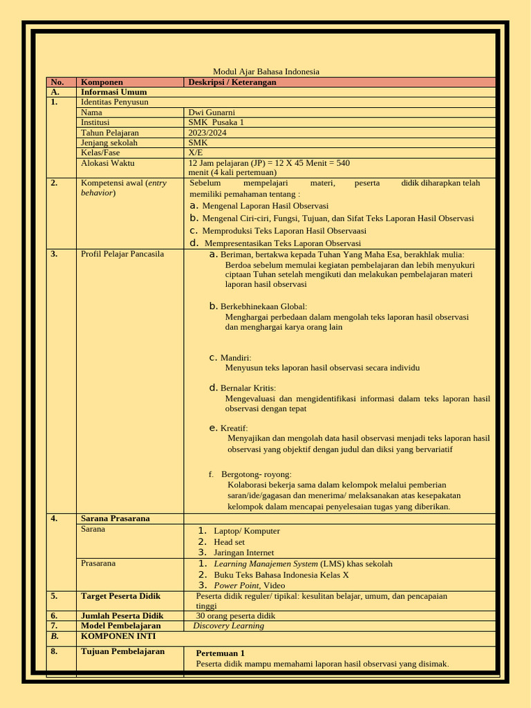 1.3. Modul Ajar BI Teks Lap Observasi | PDF | Komputer