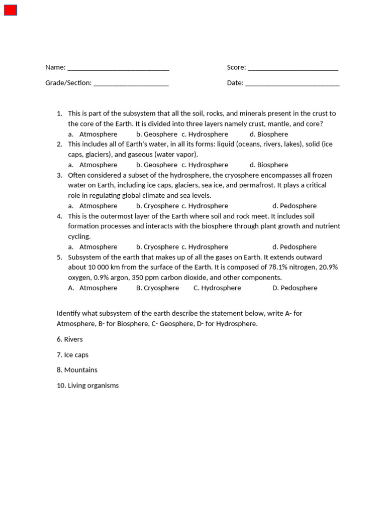 Quiz No. 2 ELS - Subsystem | PDF | Earth Sciences | Earth