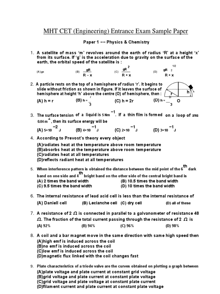 MH Cet Engineering Sample Paper | PDF | Inductor | P–N Junction