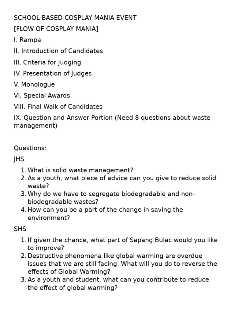 Cosplay Event Flow and Questions | PDF