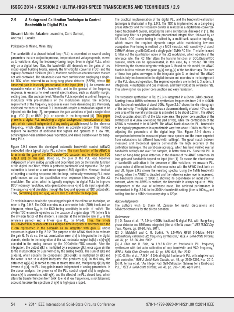 2.9 A Background Calibration Technique To Control Bandwidth in Digital ...