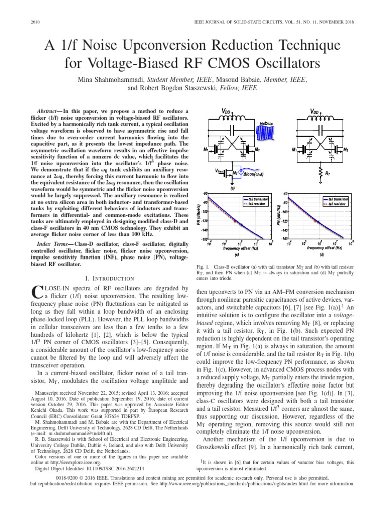 A 1 F Noise Upconversion Reduction Technique For Voltage-Biased RF CMOS Oscillators | PDF ...
