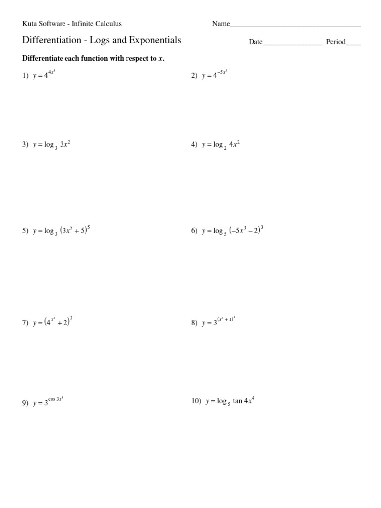 Exponential and Logs Derivatives | PDF | Mathematical Analysis | Calculus