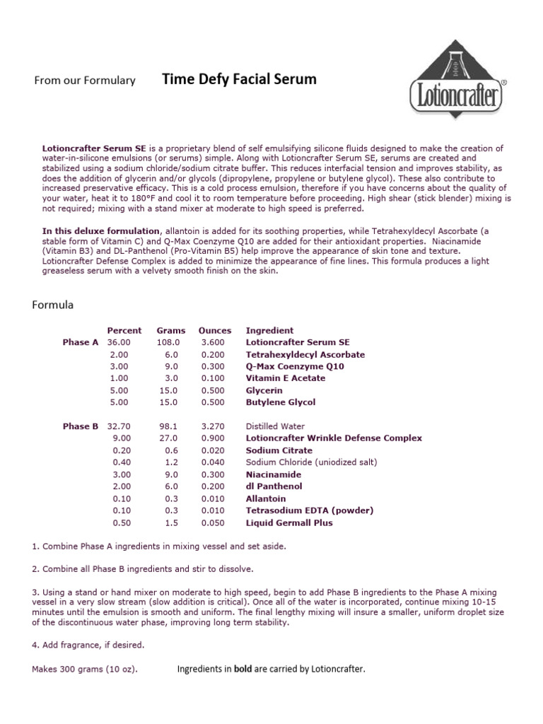 Lotioncrafter Time Defy Facial Serum | PDF | Emulsion | Chemical Substances