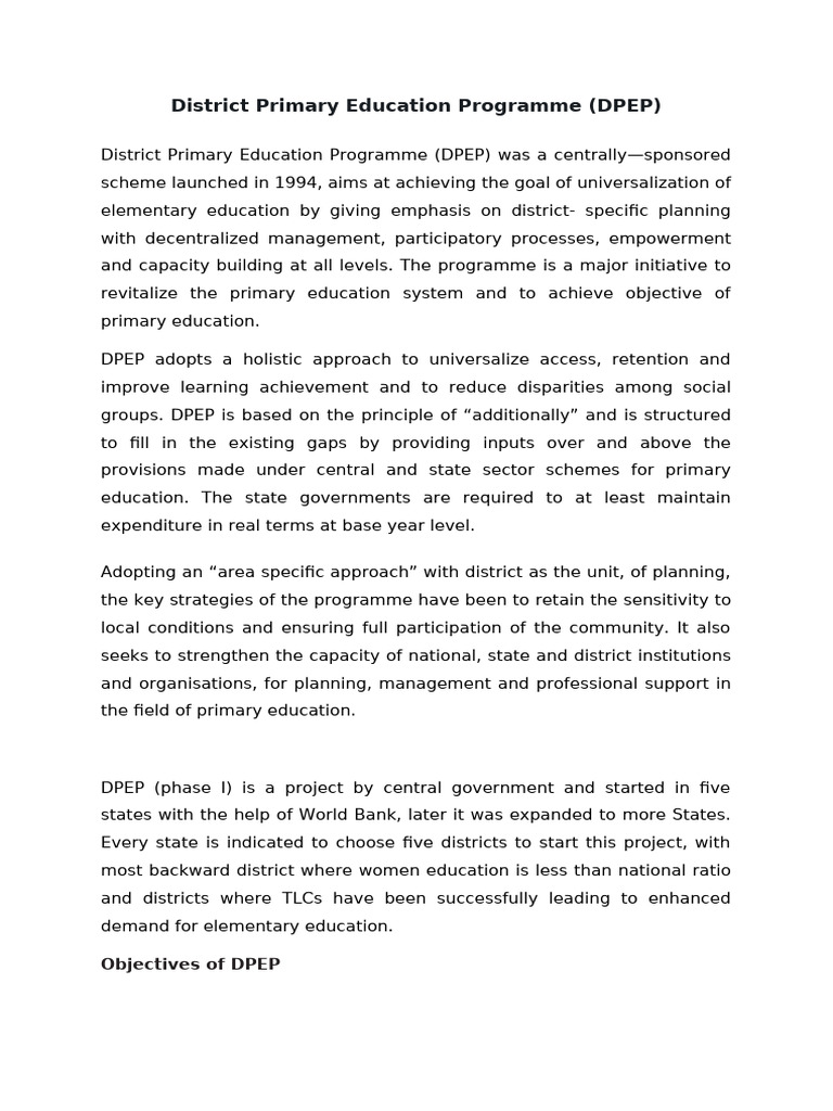 District Primary Education Programme (DPEP) | PDF | Department For International Development ...