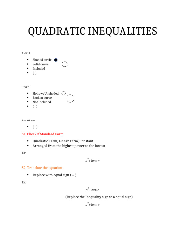 Mathematics 9 Reviewer Quadratic Inequalities | PDF