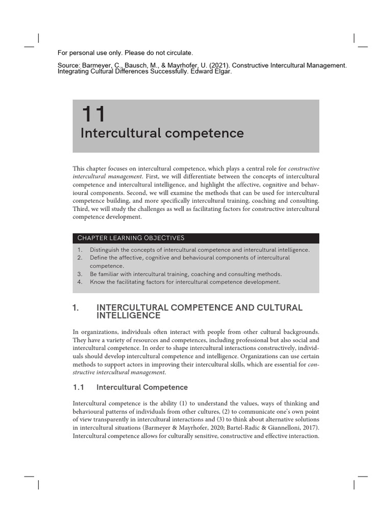 Text For Session 3 Barmeyer Et Al. (2021) Chapter 11 Intercultural Competence | PDF | Attitude ...