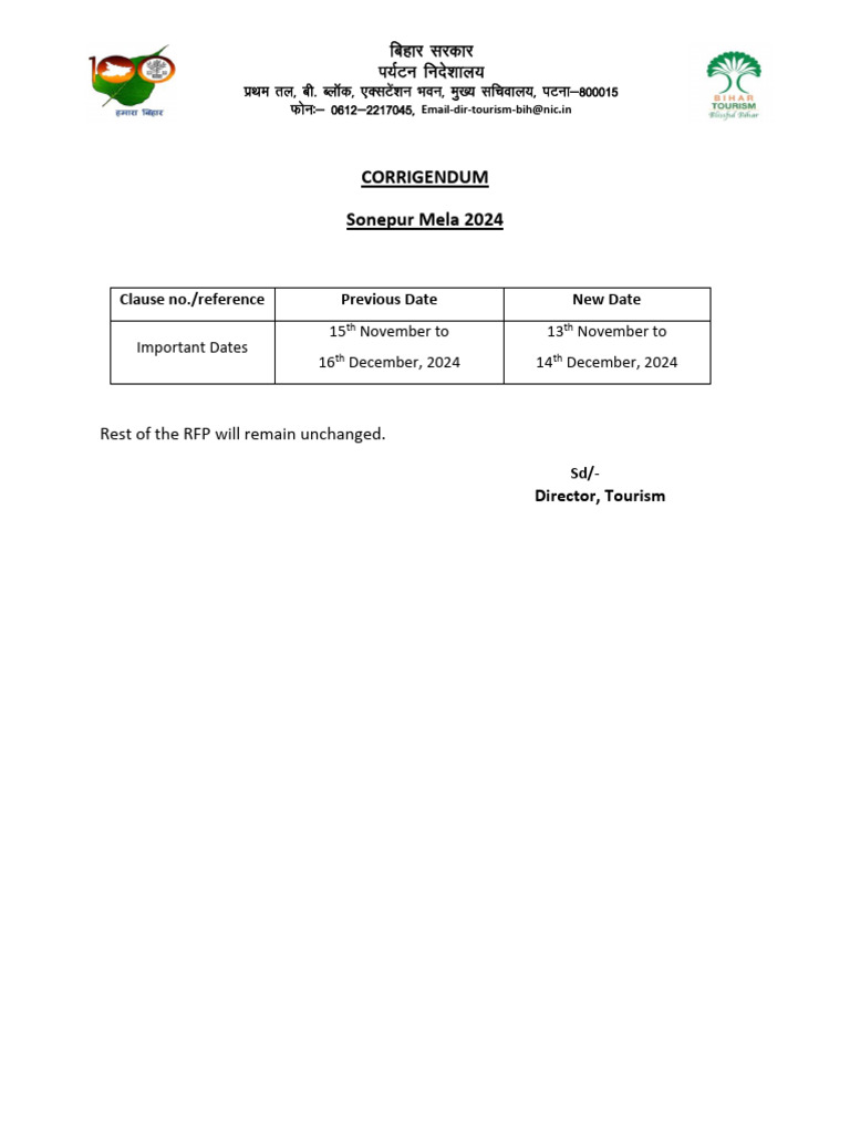 Corrigendum of Sonepur Mela 2024 New Date | PDF