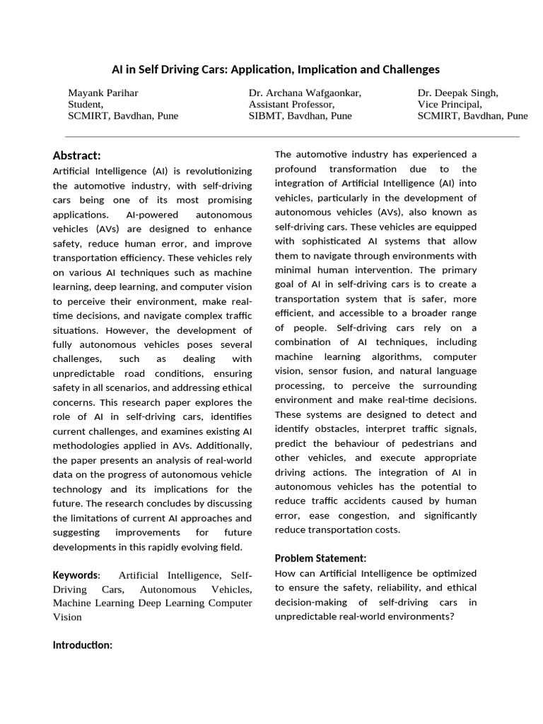 AI Advancements in Autonomous Vehicles | PDF | Artificial Intelligence ...