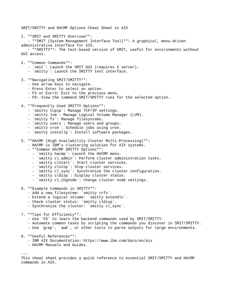 Aix Smitty Hacmp Cheat Sheet | PDF | Computers