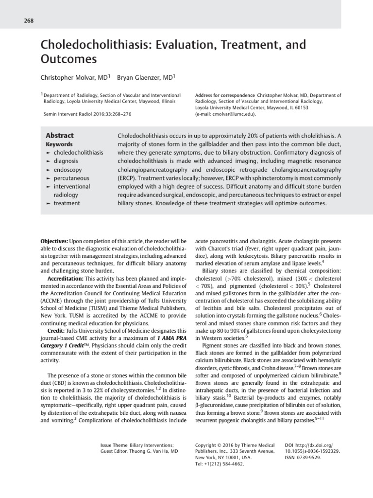 Choledocholithiasis: Evaluation, Treatment, and Outcomes: Christopher ...