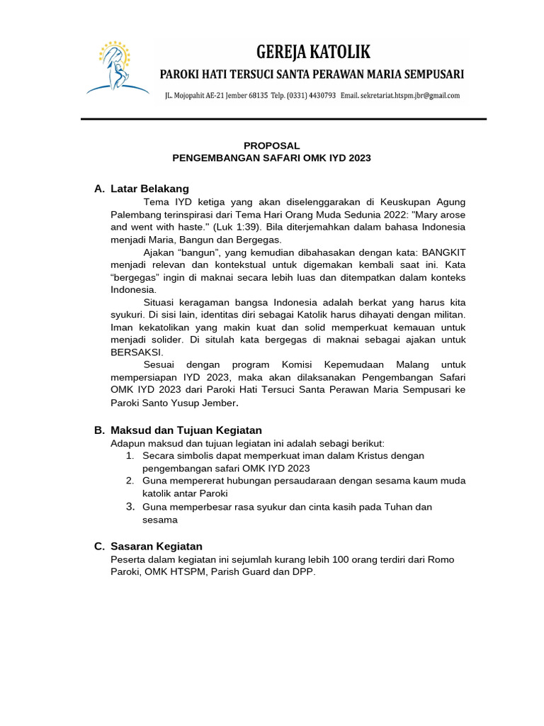 Proposal Kegiatan Pengantaran Safari Salib Iyd 2023 | PDF | Karier & Perkembangan | Agama ...