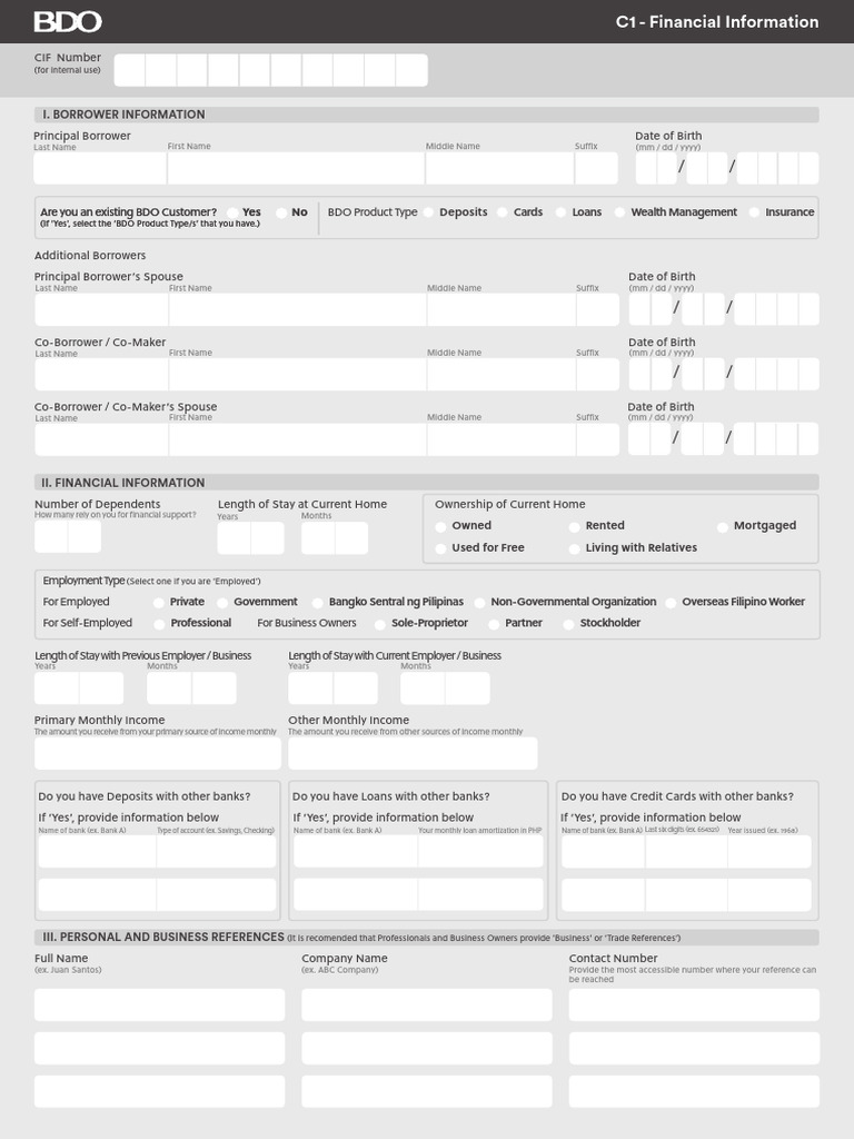 BDO C1 Financial Information Form | PDF | Loans | Banks