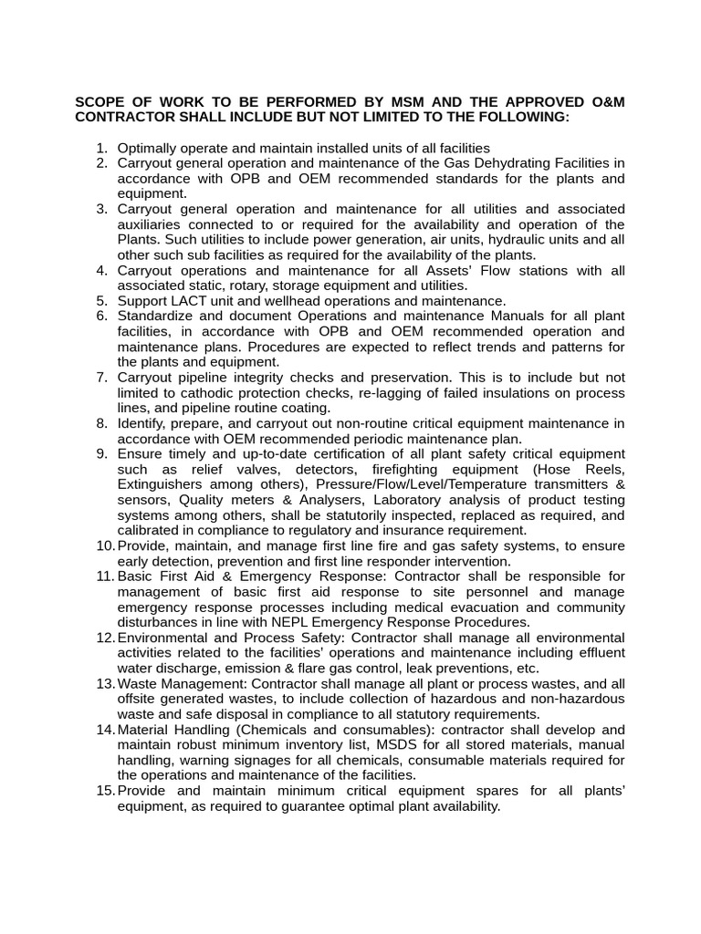 Scope of Work | PDF | Natural Gas | Waste
