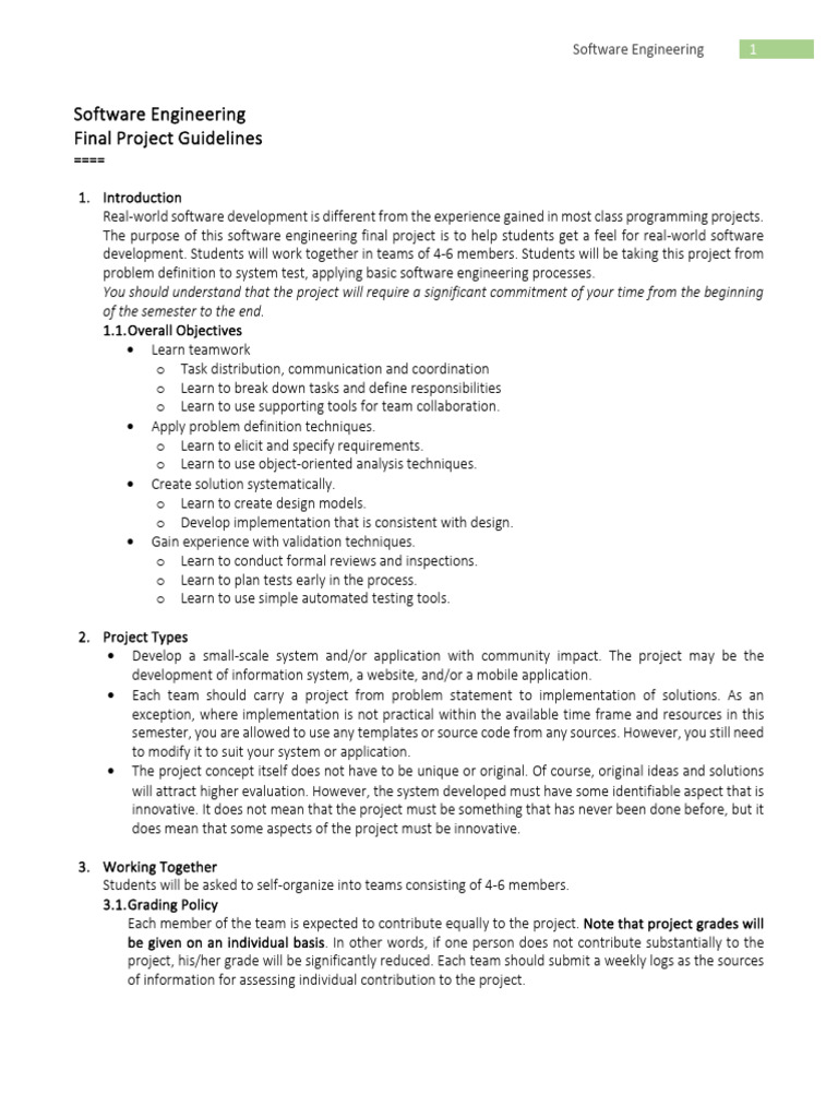 SE Final Project Guidelines | PDF | Software Engineering | Software