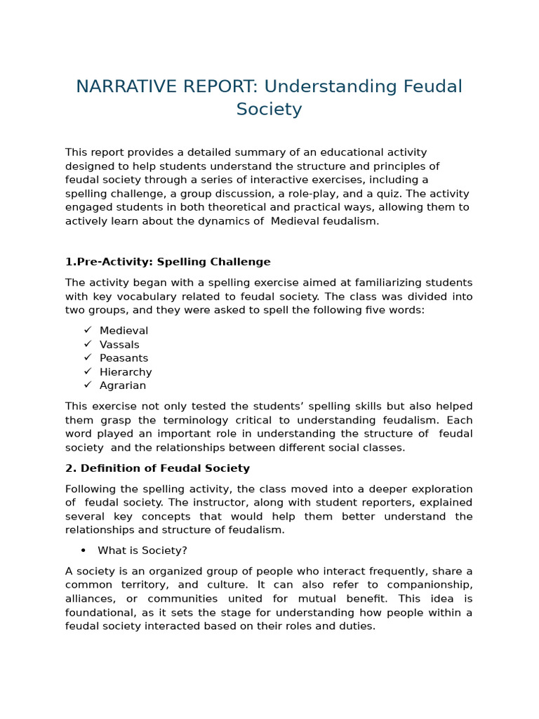 Philo Narrative Report | PDF | Feudalism | Society