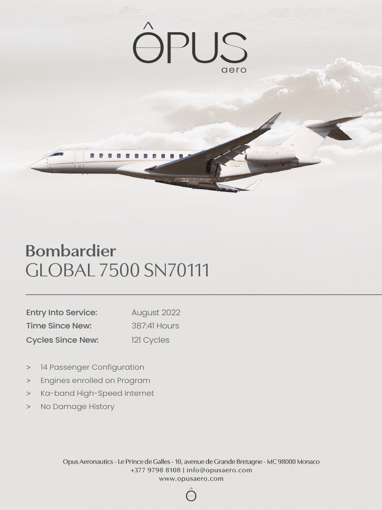 Bombardier Global 7500 Specifications | PDF | Jet Aircraft | Transport
