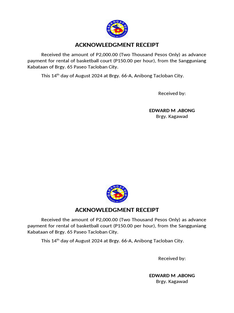 Acknowledgment Receipt | PDF