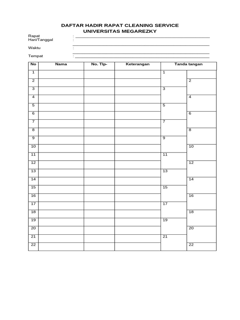 Daftar Hadir Rapat Cleaning Service | PDF