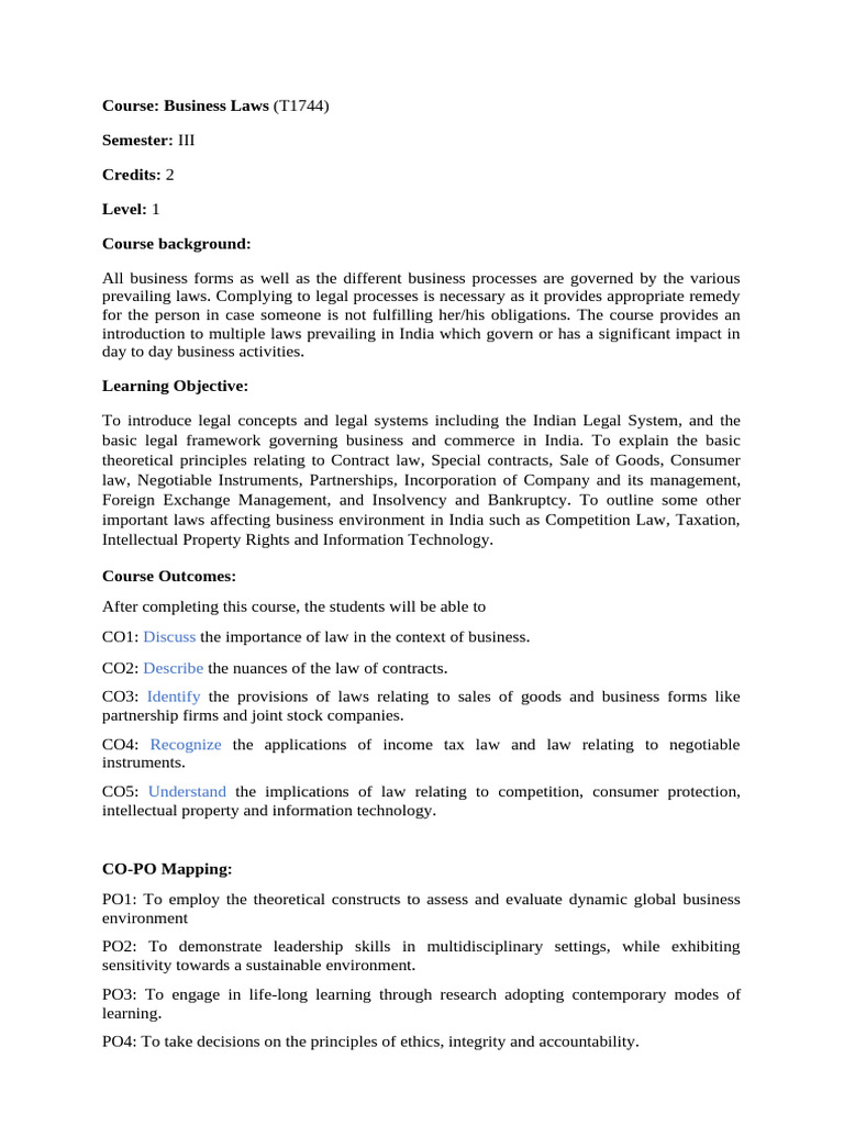Business Laws Course Overview | PDF | Bankruptcy | Negotiable Instrument