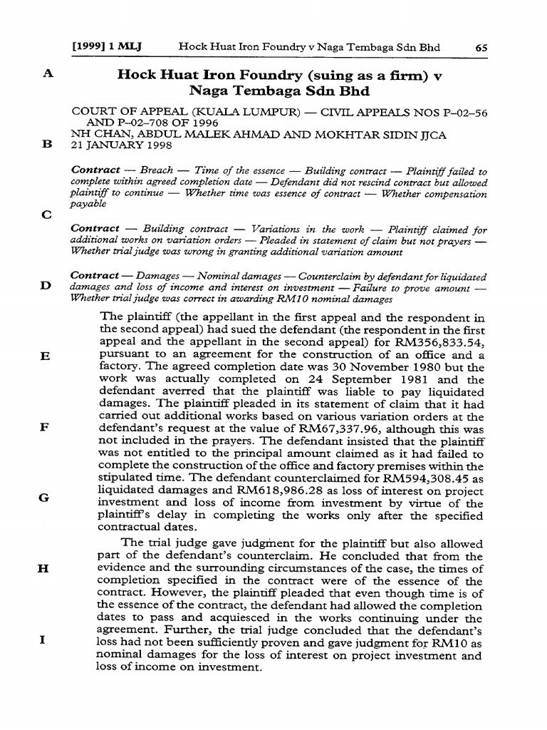 HOCK HUAT IRON FOUNDRY (SUING AS A FIRM) V NAGA TEMBAGA SDN BHD | PDF