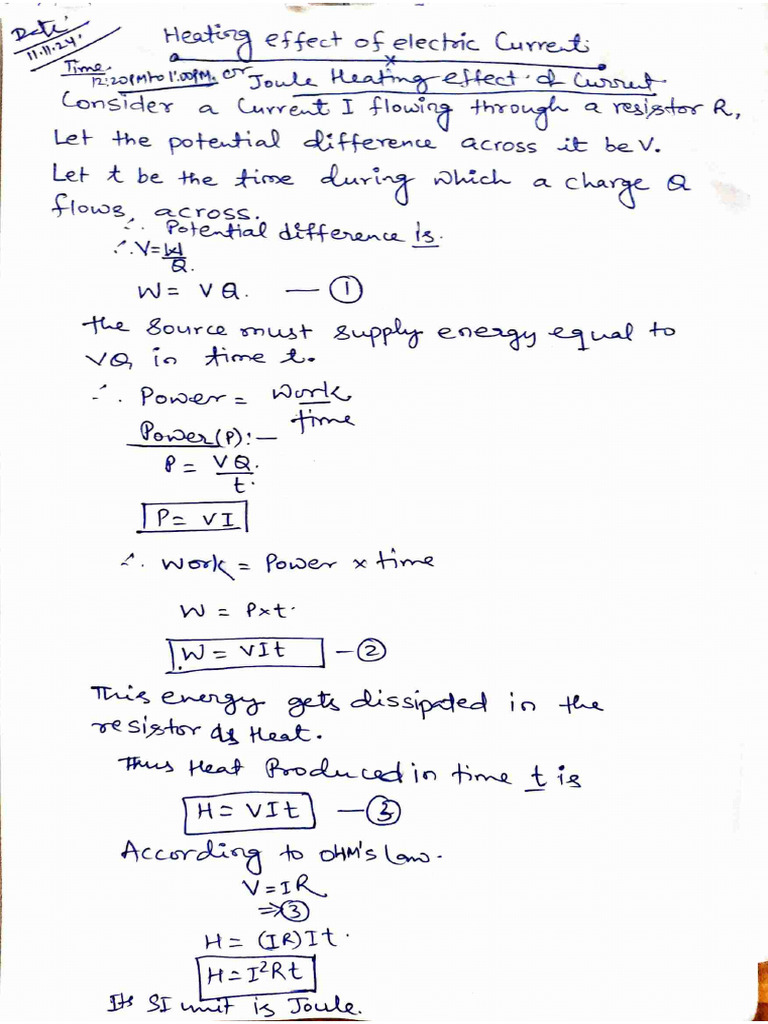 Physics Electicity Notes Class 10 DAV | PDF