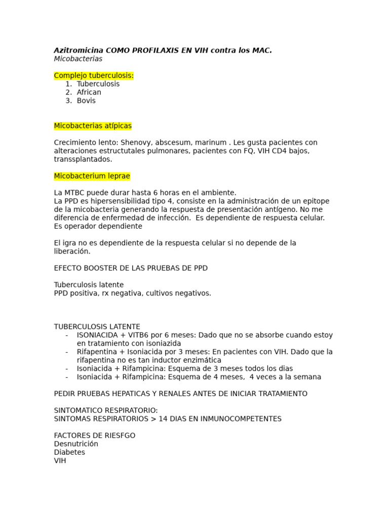 Azitromicina y Profilaxis MAC en VIH | PDF | Tuberculosis | Mycobacterium