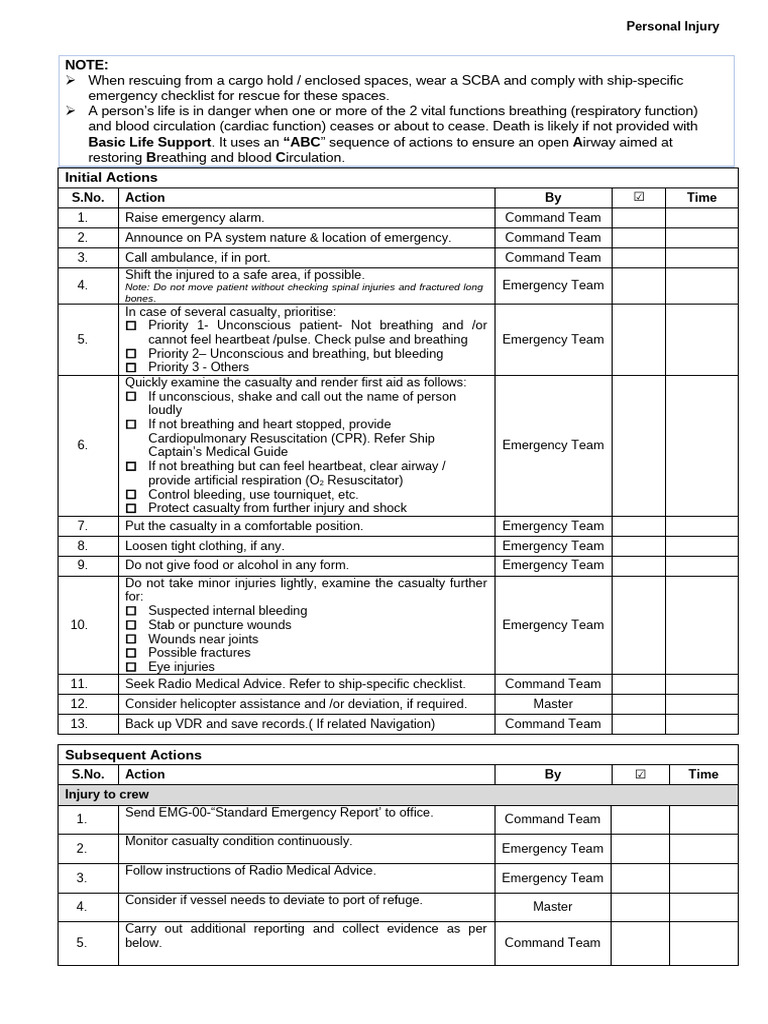 Personal Injury Checklist | PDF | Cardiopulmonary Resuscitation ...