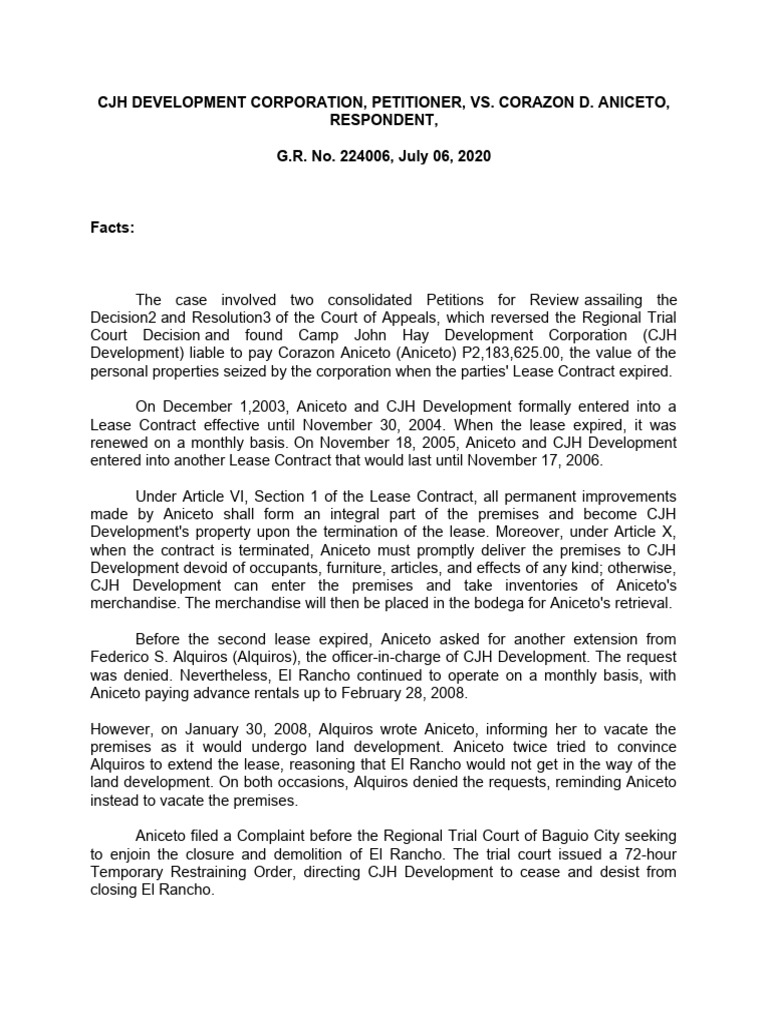 CJH Development Corporation Case PDF Free | PDF | Leasehold Estate | Lease