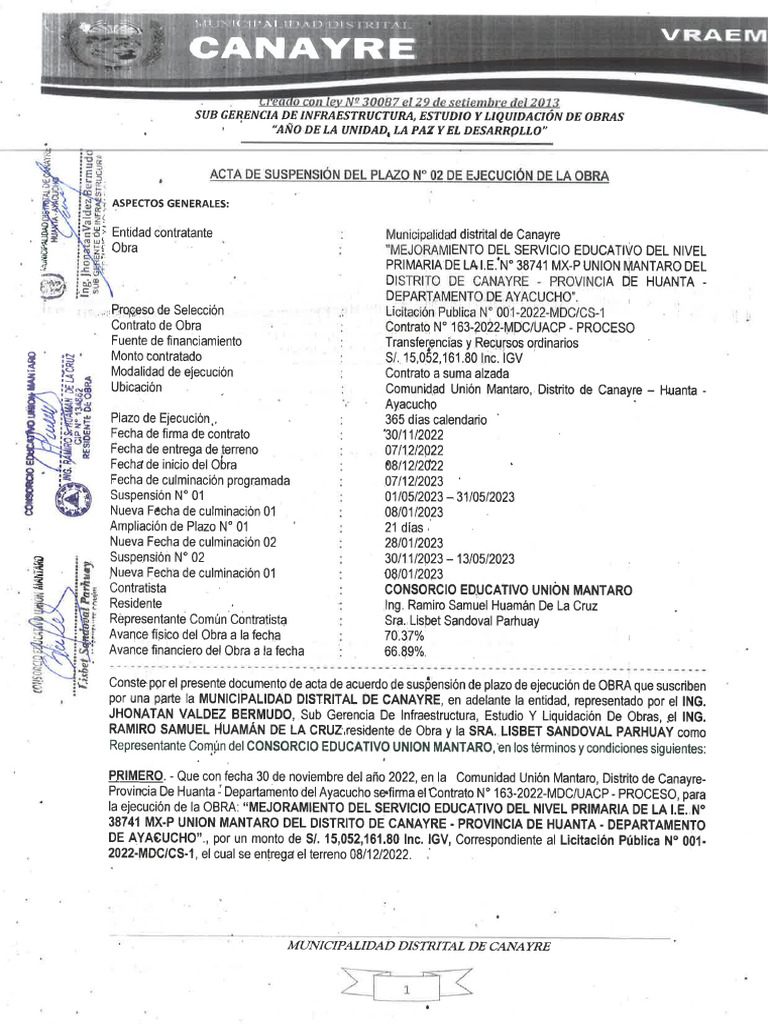 Acta de Suspension de Plazo N°02 | PDF