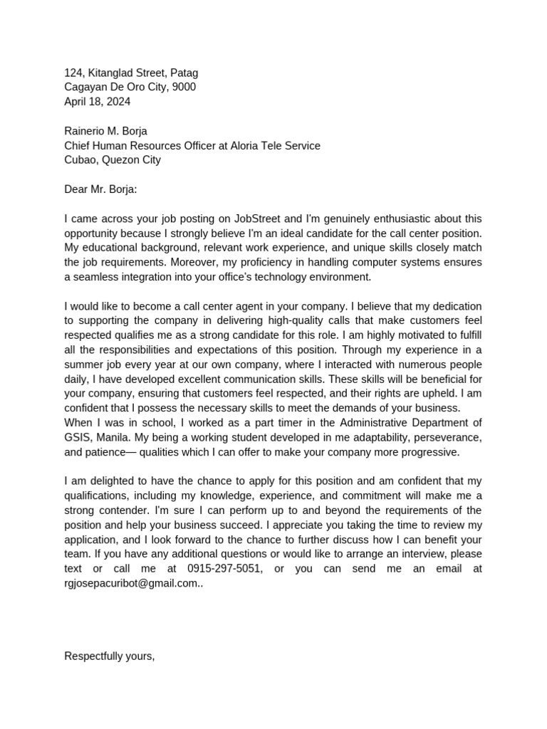 Sample Cover Letter | PDF | Career & Growth