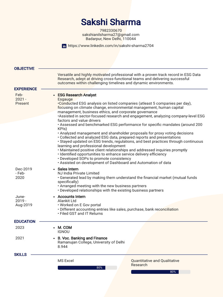Sakshi Sharma Resume-2 | PDF | Business | Economies