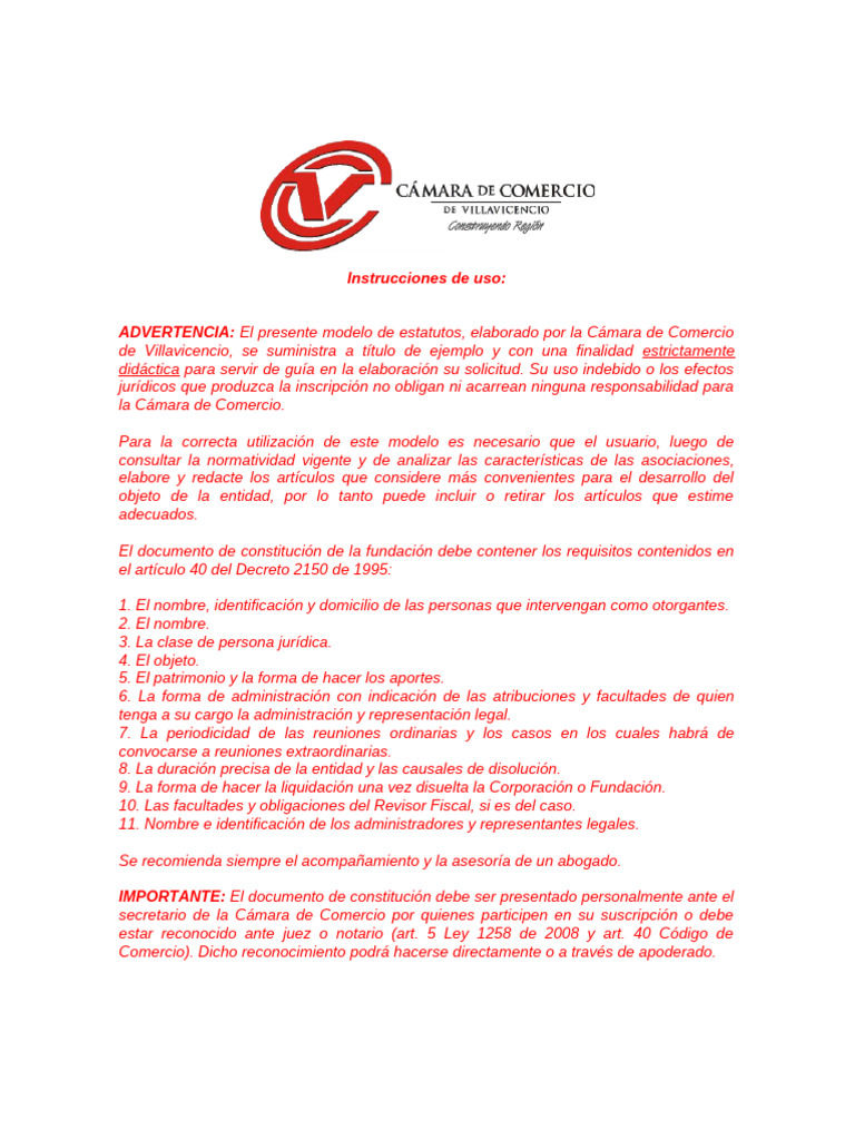 Modelo de Acta de Constitucion y Estatutos Fundacion | PDF | Fundación (sin fines de lucro ...