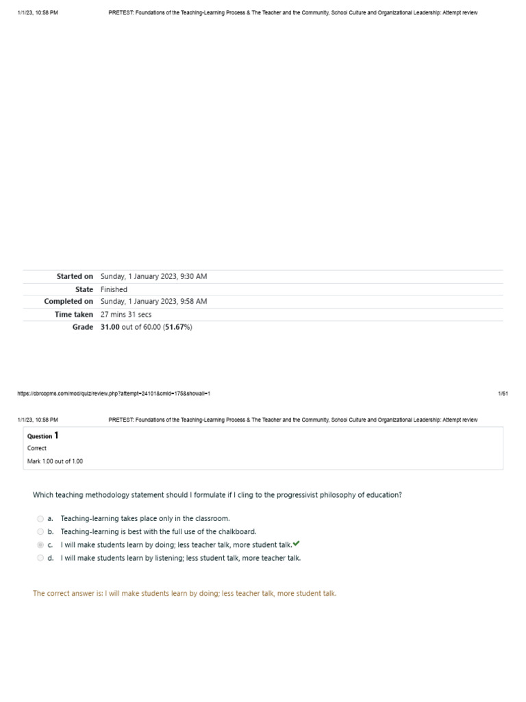 PRETEST Foundations of The Teaching Learning Process The Teacher and ...