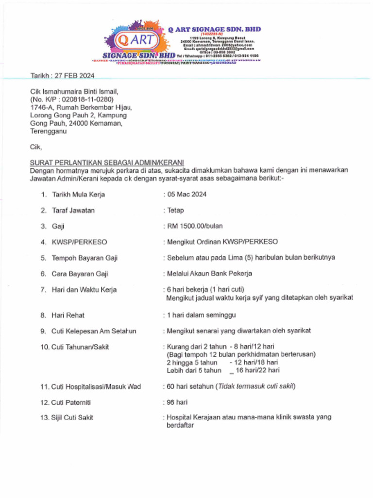 Offer Letter Maira | PDF