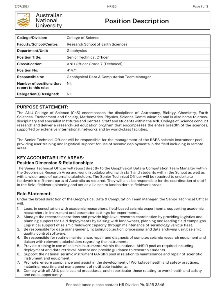 Senior Technical Officer Position Description | PDF | Radiation ...