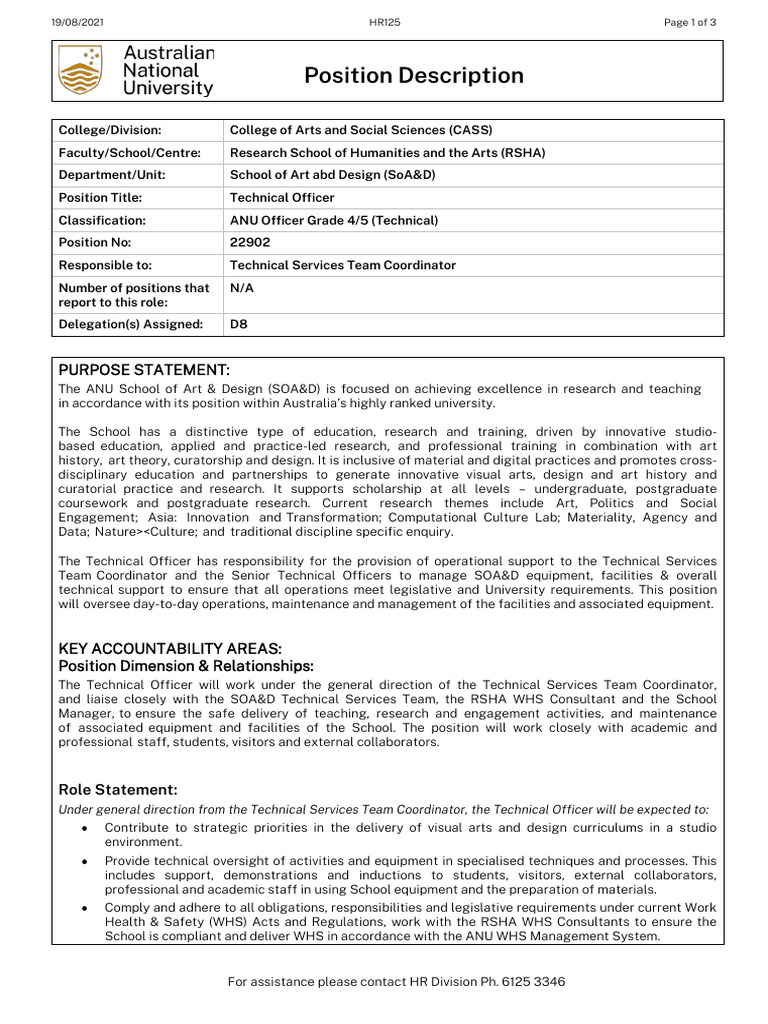 ANUO45 Technical Officer PD | PDF | Postgraduate Education | Cognition