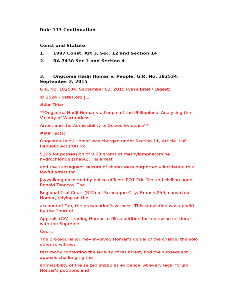 Rule 113 Continuation 3 | PDF | Miranda V. Arizona | Miranda Warning