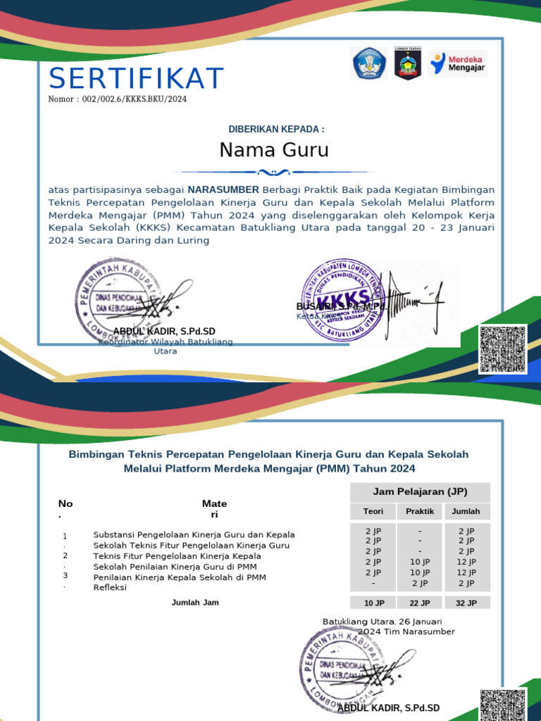 Sertifikat Bimtek Praktik Baik | PDF