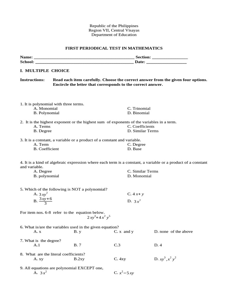 Q1 Summative Math | PDF | Polynomial | Factorization